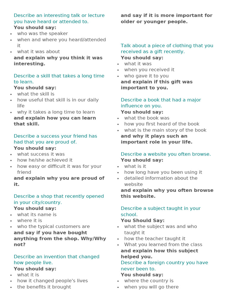 Speaking Cue Cards | PDF