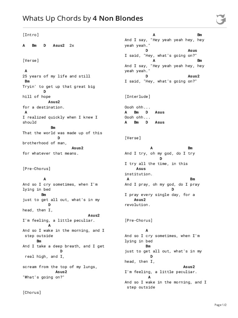 What's Up Chords by 4 Non Blondes | PDF | Song Structure | Songs