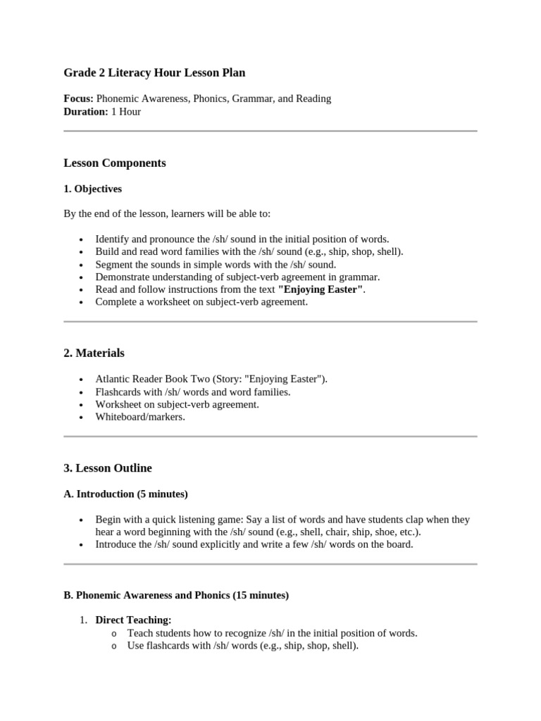 Grade 2 Literacy Hour Lesson Plan 2025 WEEK 3 | PDF | Phonics | Reading ...
