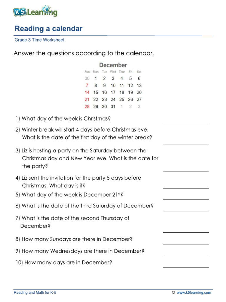 Reading A Calendar 3 | PDF