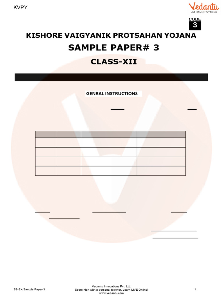KVPY Sample Paper With Answer Keys For Paper-3 Class 12 SX & SB Stream ...