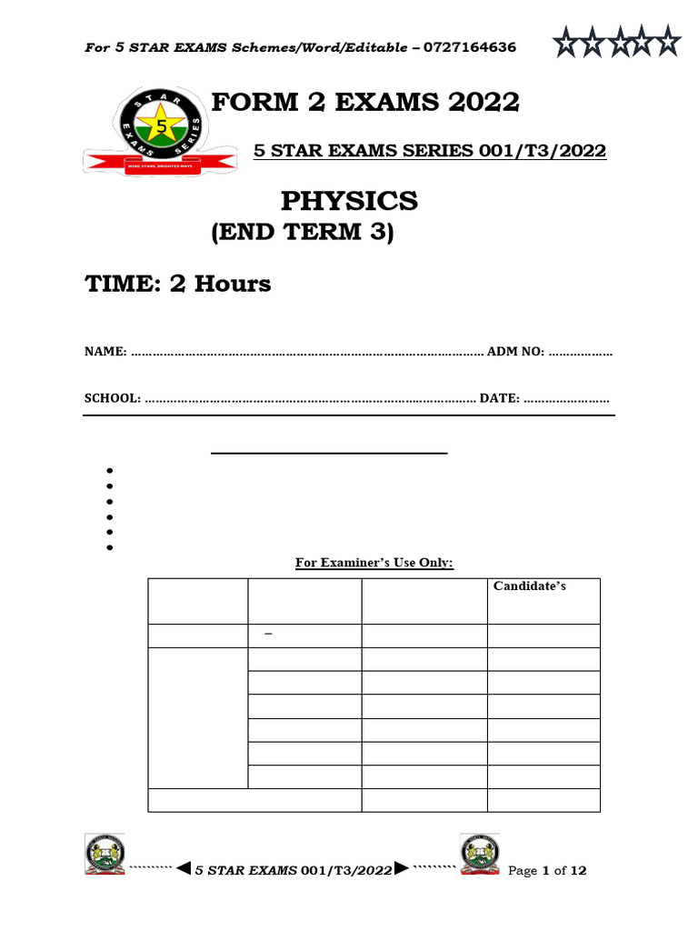 5 Star F2 Phy QS 001-T3-2022 | PDF | Waves | Applied And Interdisciplinary Physics