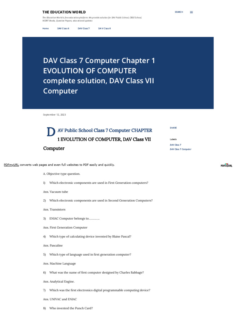 WWW Theeducationworld in 2023 09 Dav-Class-7-Computer-Chapter-1 HTML M 1 | PDF | Integrated ...