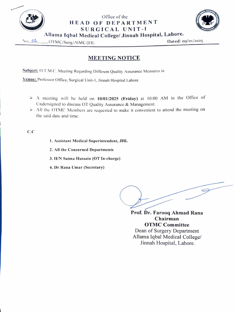 OTMC meeting notice | PDF | Health Sciences | Surgery