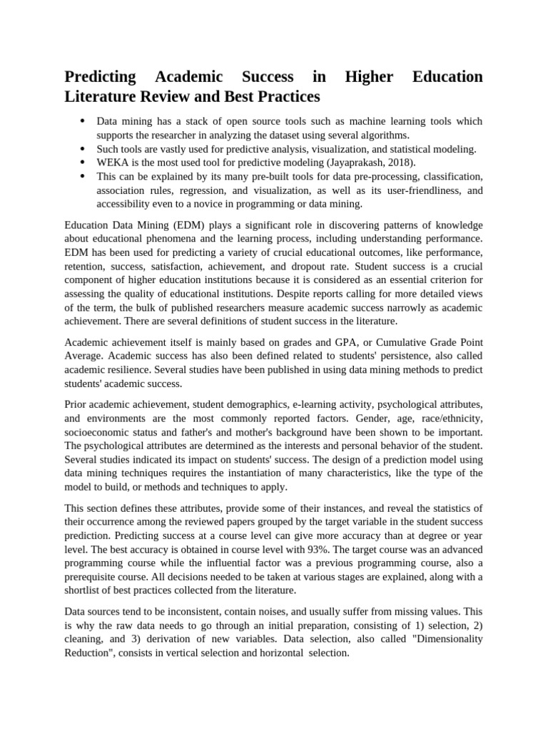Predicting Academic Success in Higher Education Literature Review and Best Practices | PDF ...