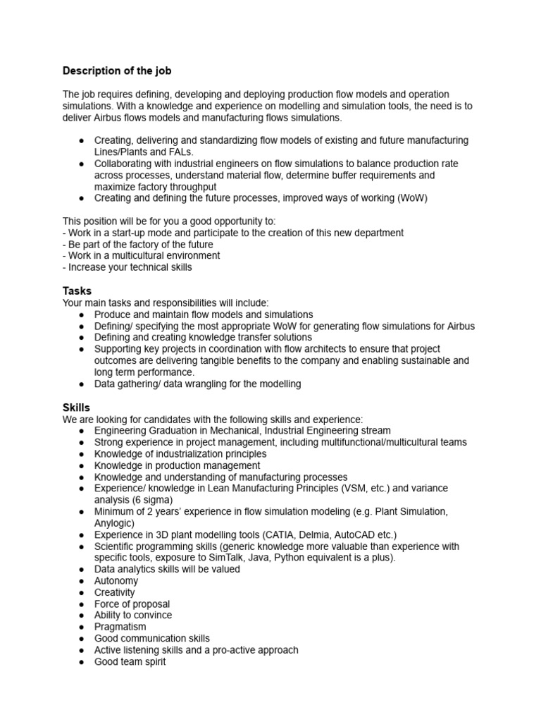 Flow simulation engineer _JD.docx (2) | PDF | Simulation | Recruitment Flow simulation engineer _JD.docx (2) | PDF | Simulation | Recruitment