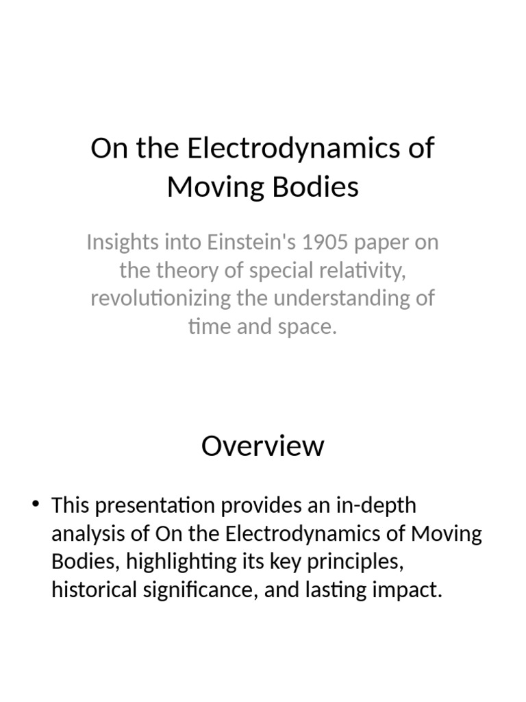 On The Electrodynamics of Moving Bodies | PDF