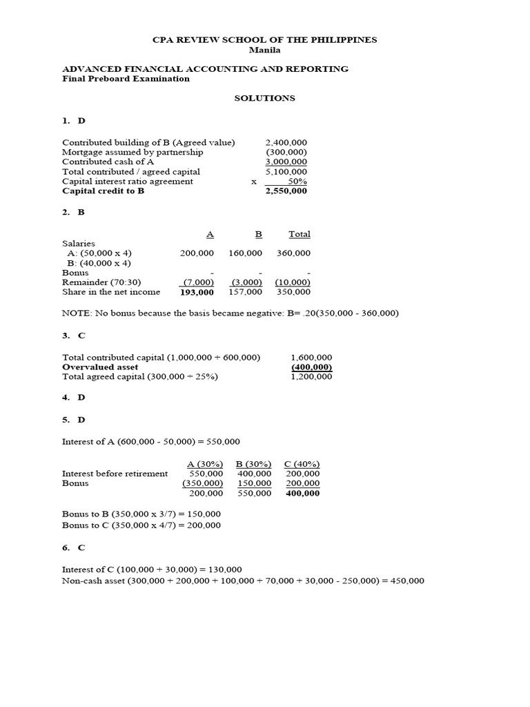 96 AFAR Final Preboard Solutions | PDF | Book Value | Goodwill (Accounting)