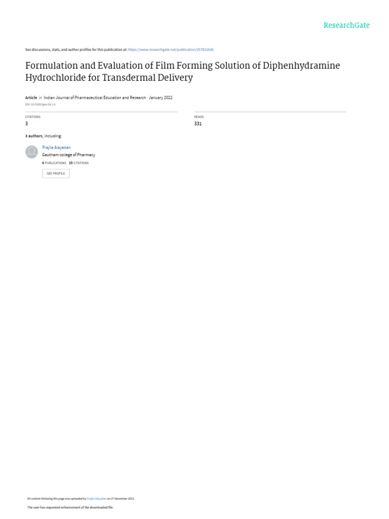 Diphenhydramine Transdermal Film Solution | PDF | Spectrophotometry ...