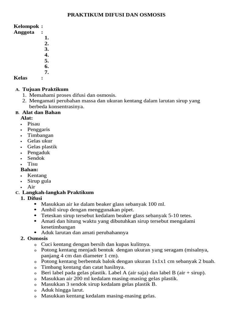 PRAKTIKUM DIFUSI DAN OSMOSIS | PDF