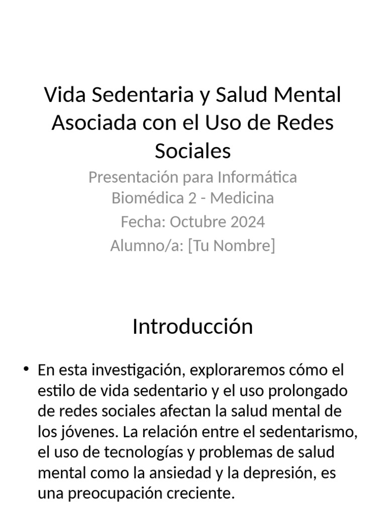 Vida Sedentaria Salud Mental Presentacion | PDF | Estilo de vida ...