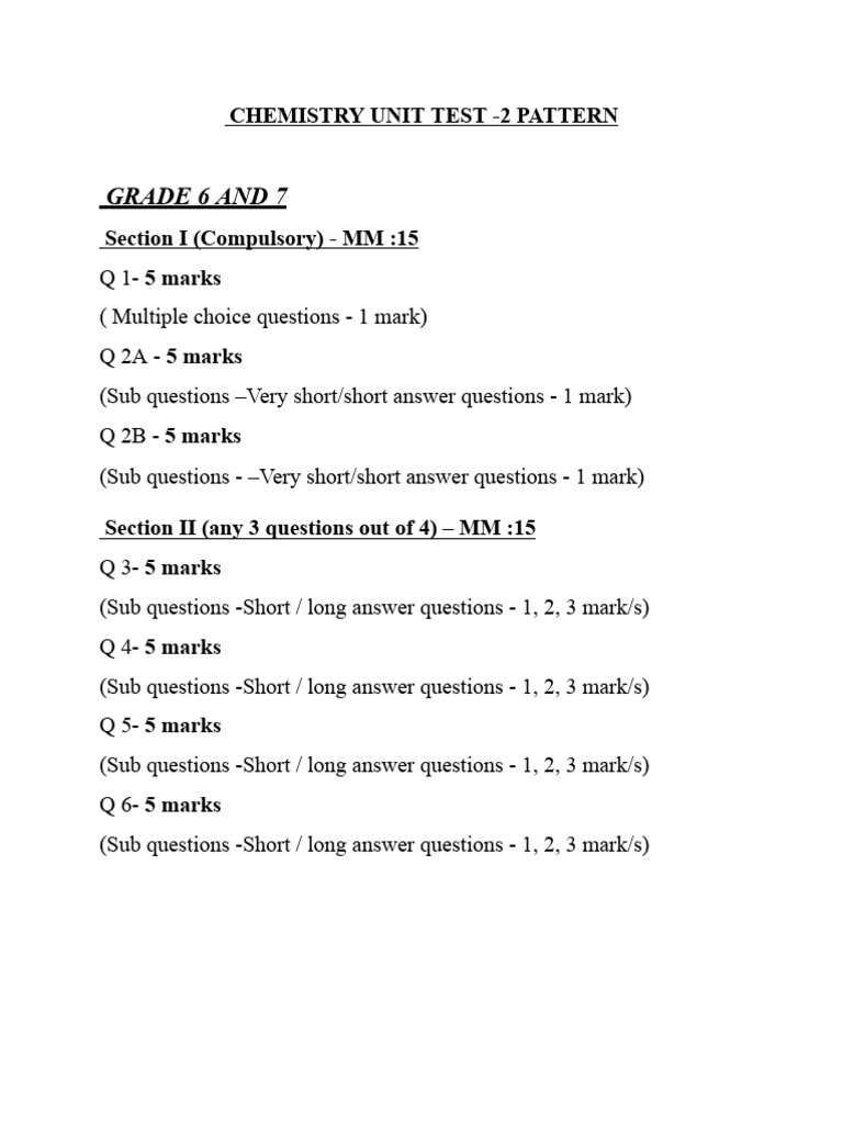 Grade Vi - Vii Chemistry Unit Test - 2 Pattern (2023-24) | PDF