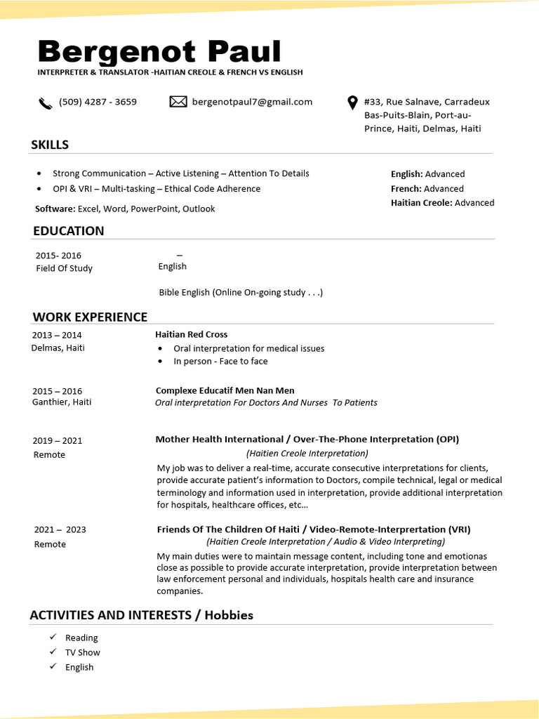 Interpreter & Translator Profile | PDF | Health Sciences | Public Services