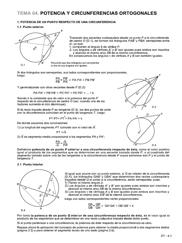 Tema04. Potencia y Circunferencias Ortogonales | PDF