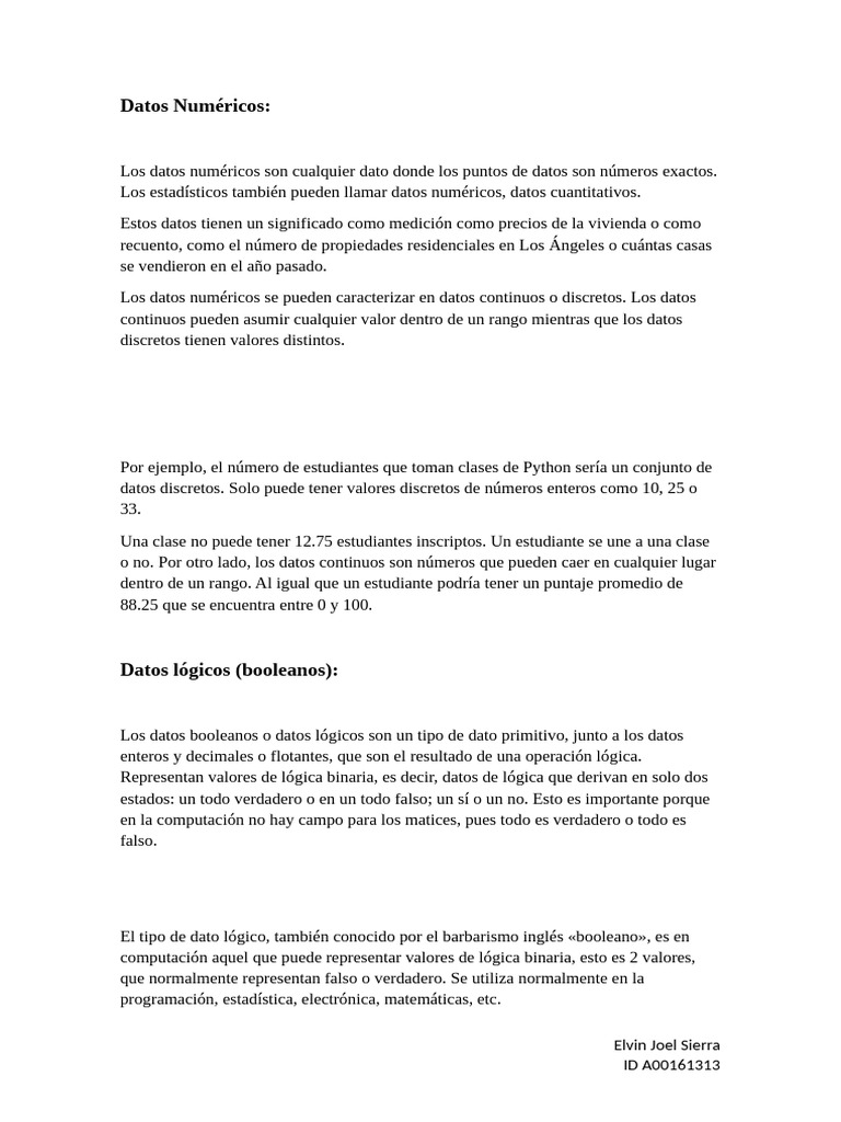 Tipos de Datos: Numéricos, Booleanos y Cadenas | PDF | Cadena (informática) | Tipo de datos