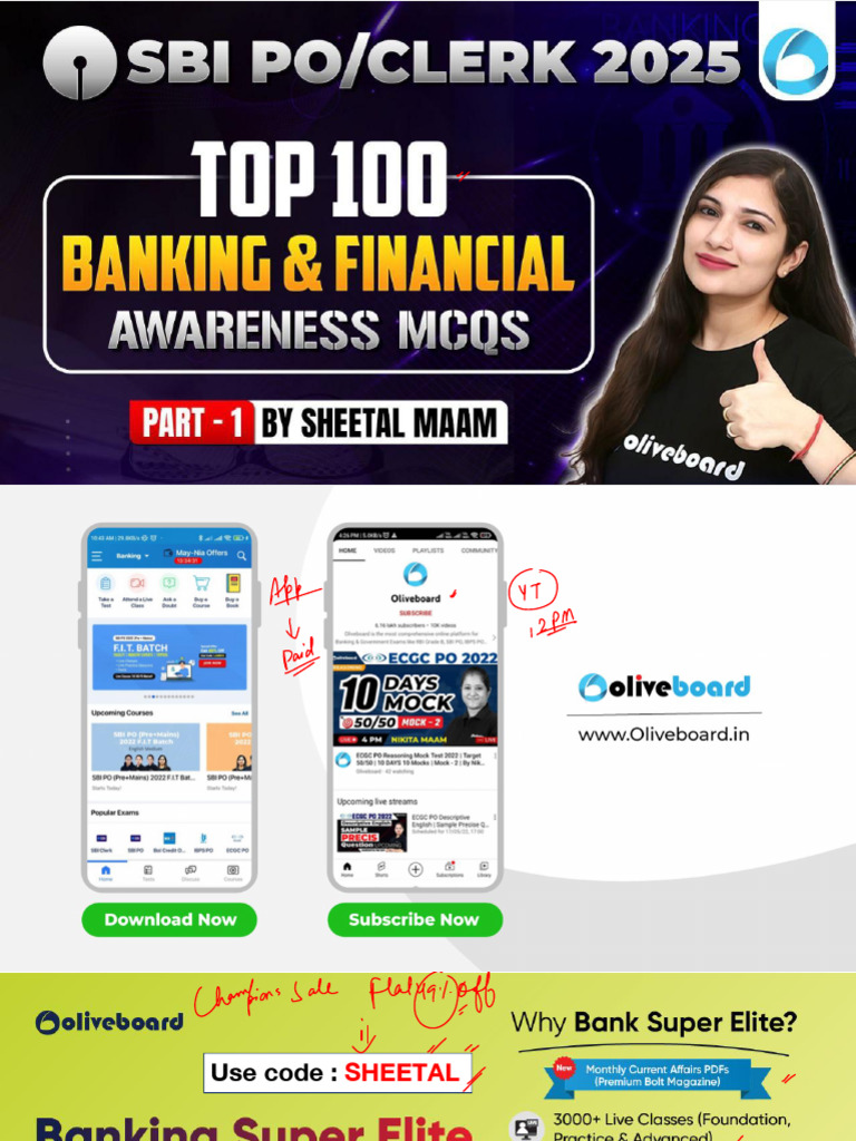 SBI PO SBI CLERK TOP 100 BANKING & FINANCIAL AWARENESS MCQs | PDF | Money | Financial Services