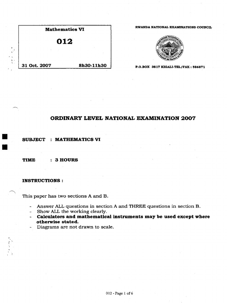 2007 Mathematics VI OL | PDF