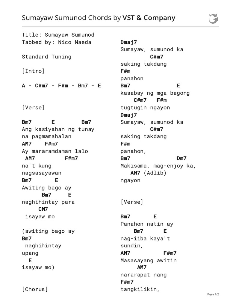 Sumayaw Sumunod Chords by VST & Companytabs at Ultimate Guitar Archive ...