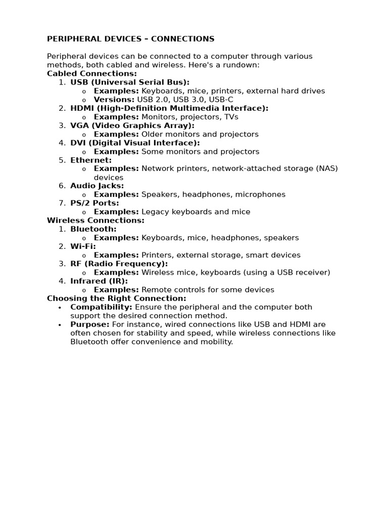Peripheral devices connections | PDF