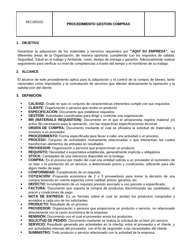 Procedimiento para Compras | PDF | Calidad (comercial) | Business