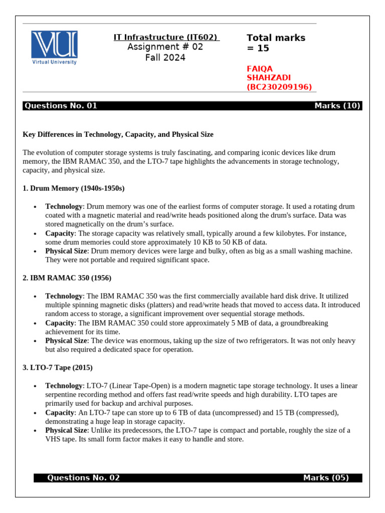IT 602 Assignment 2 Solution | PDF | Computer Data Storage | Disk Storage