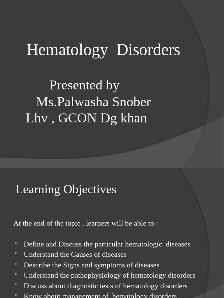 Hematology Disorders Overview | PDF | Lymphoma | Anemia