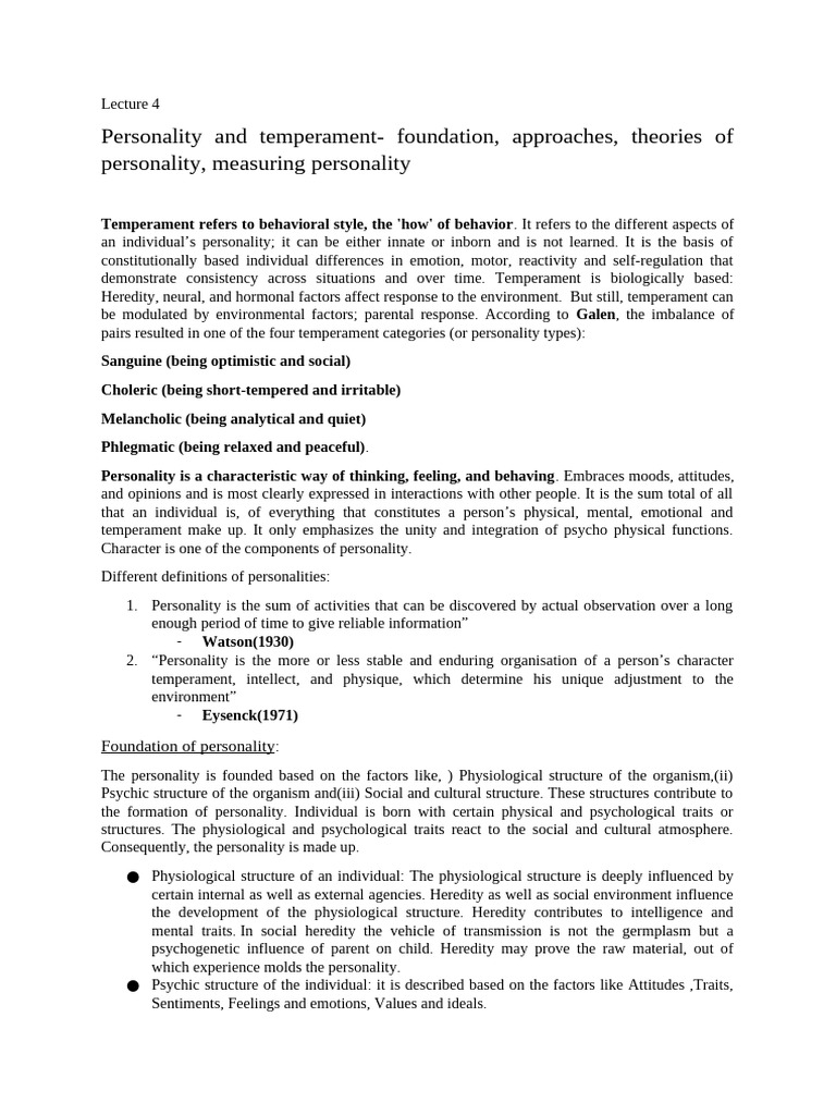 Lec 4 | PDF | Temperament | Extraversion And Introversion