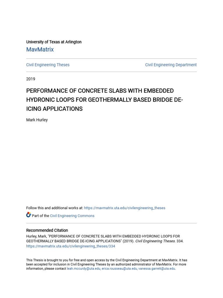 PERFORMANCE OF CONCRETE SLABS WITH EMBEDDED HYDRONIC LOOPS FOR GE | PDF ...