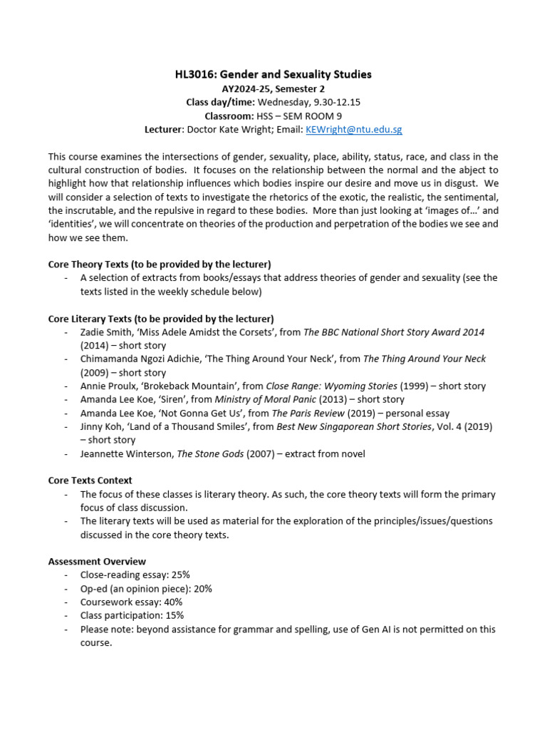 Gender and Sexuality Studies Syllabus | PDF | Gender Studies | Feminism