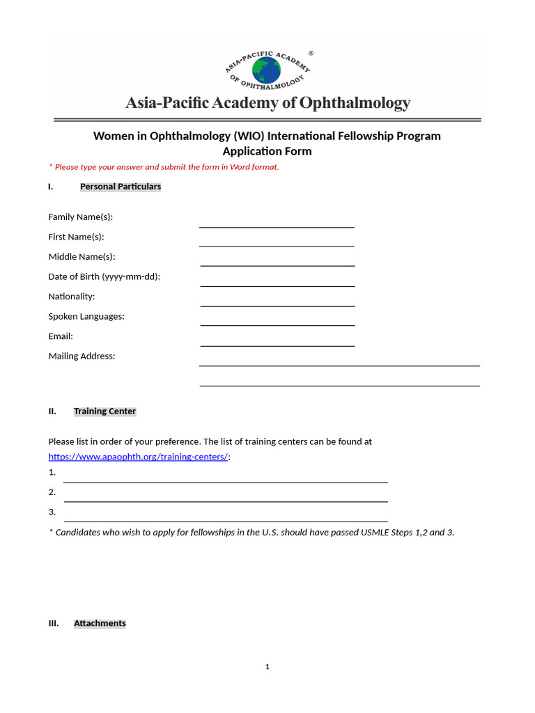 Application Form - 2024 25 APAO WIO IFP - Updated On 20241125 | PDF