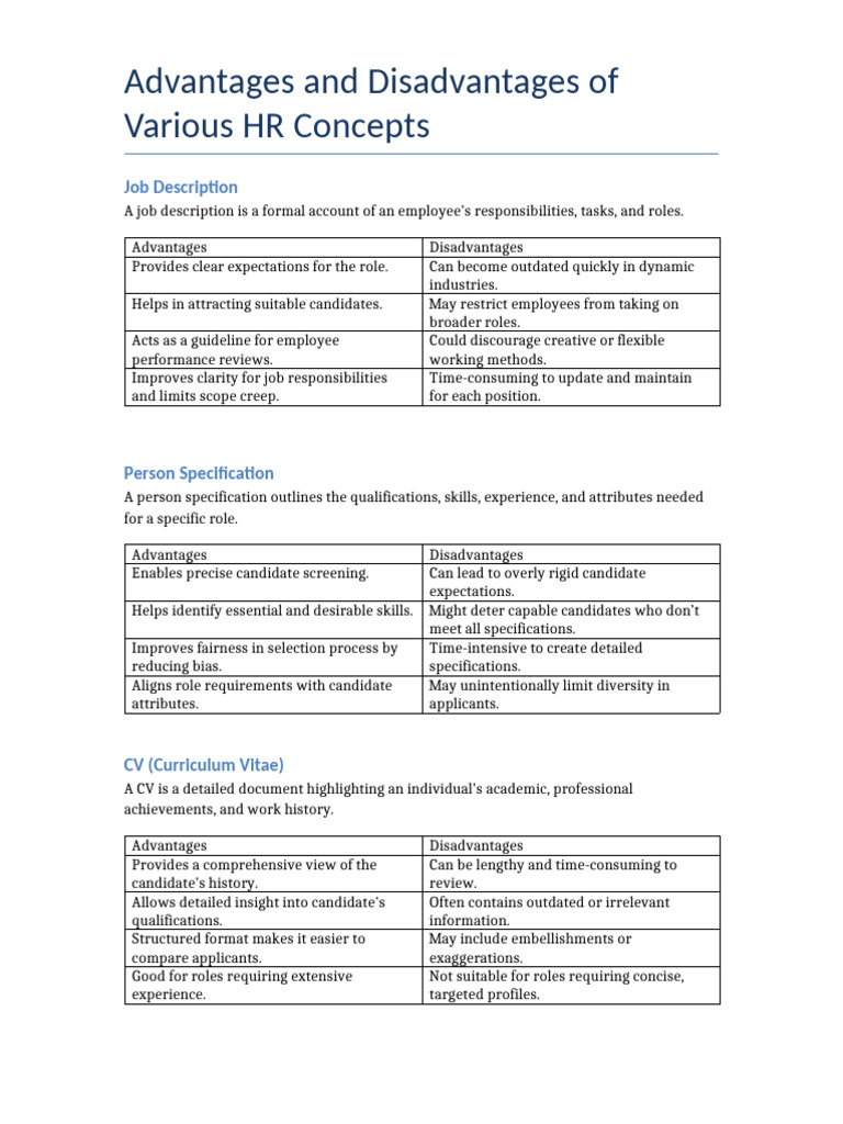 HR Concepts Advantages and Disadvantages | PDF | Recruitment | Employment