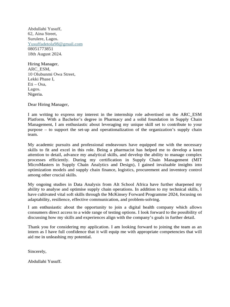 ARC - ESM Cover Letter | PDF