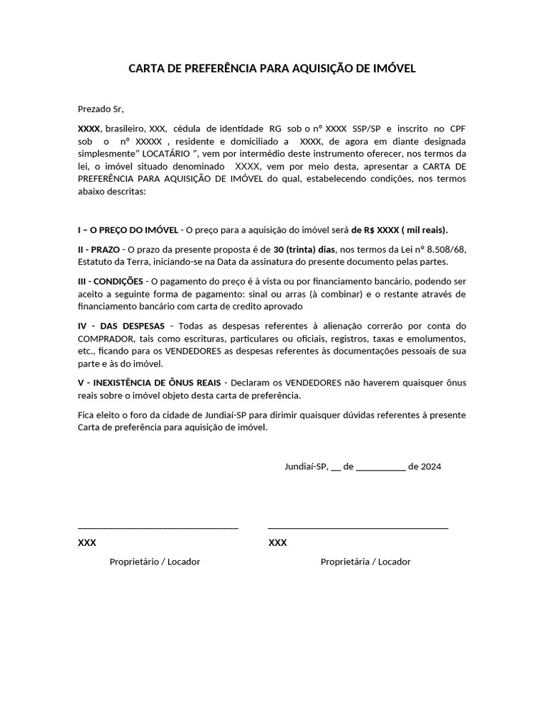 Carta de Preferência para Imóvel | PDF