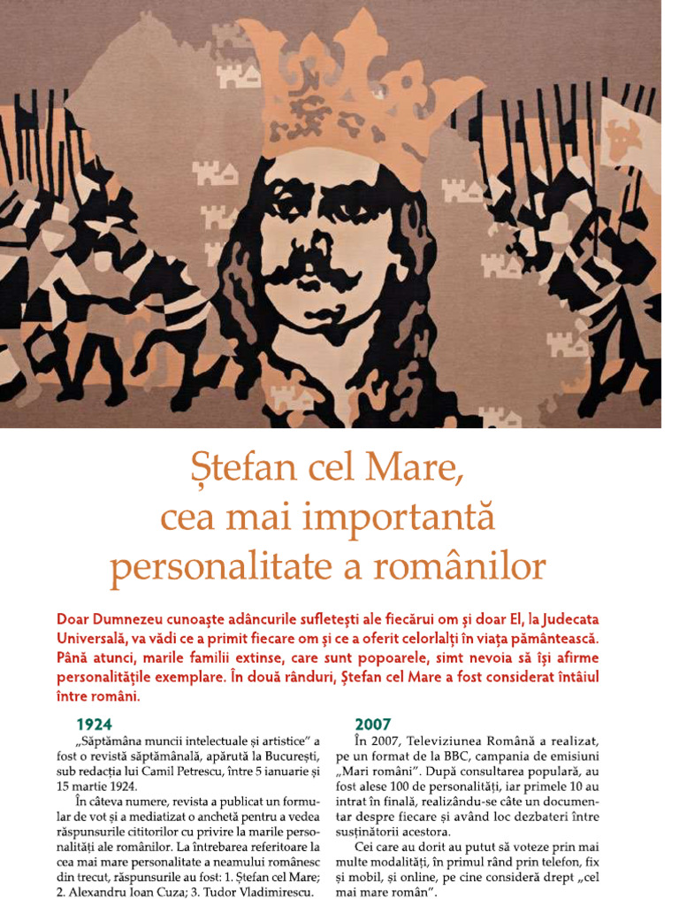Stefan Cel Mare Cea Mai Importanta Personalitate A Romanillor | PDF