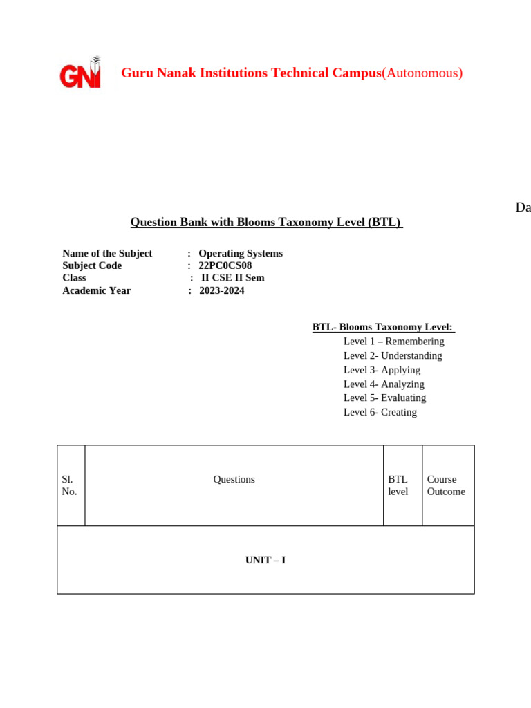 Jntu 2025 Question Bank For Operating System | PDF | Computer Architecture | Operating System ...