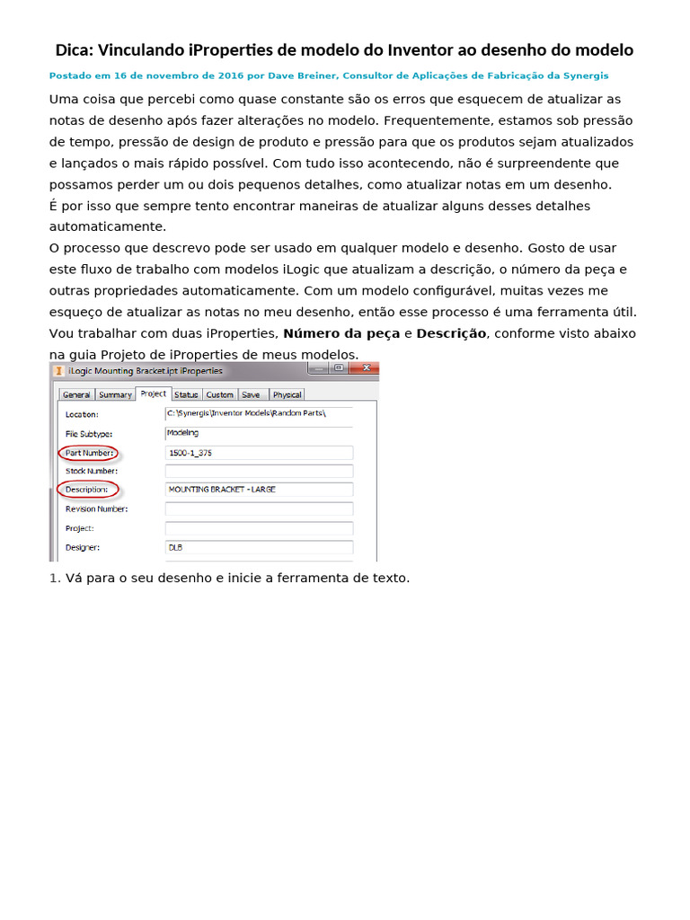 !!Dica_Vinculando iProperties de modelo do Inventor ao desenho do ...