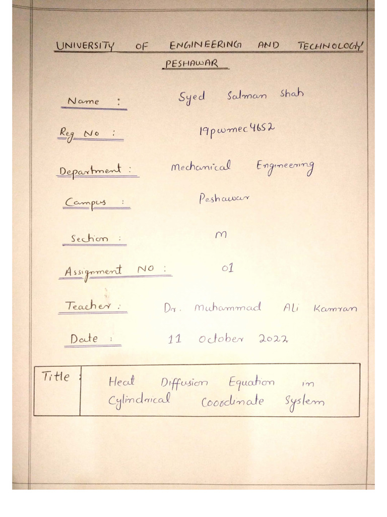 HMT Assignment 1 | PDF