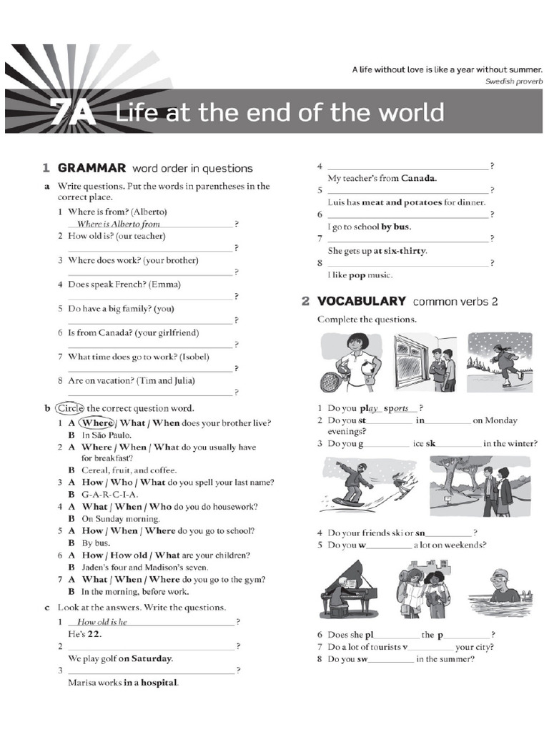 A1 Starter Workbook 7A | PDF