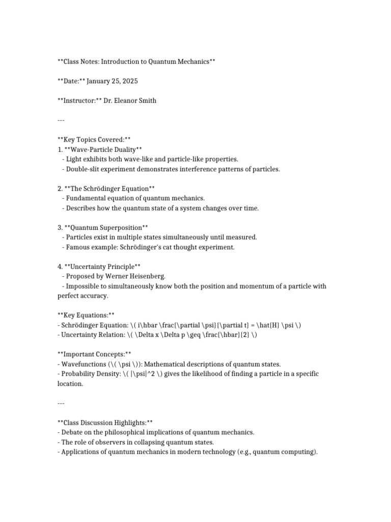 Intro to Quantum Mechanics Notes | PDF
