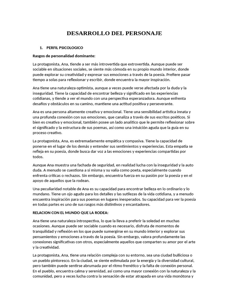 Desarrollo del personaje Ana: poeta introspectiva | PDF | Las emociones ...