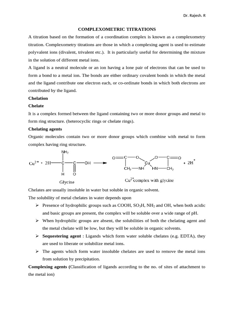 Complexometric Tritrations | PDF | Chelation | Ethylenediaminetetraacetic Acid