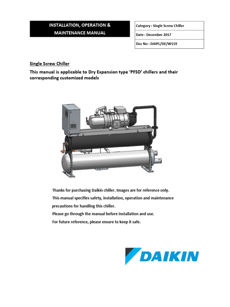 Daikin 80 Tone Manual PFSD Iom De-W119 | PDF | Manufactured Goods ...