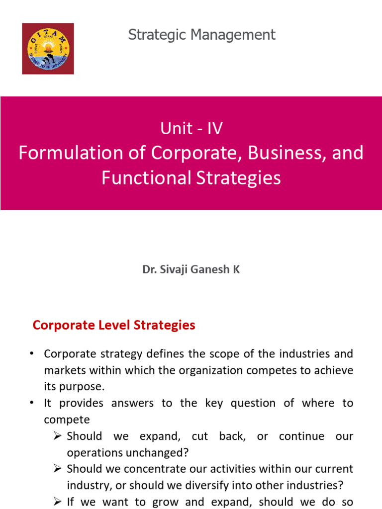 Corporate and Business Strategy Formulation | PDF | Logistics ...