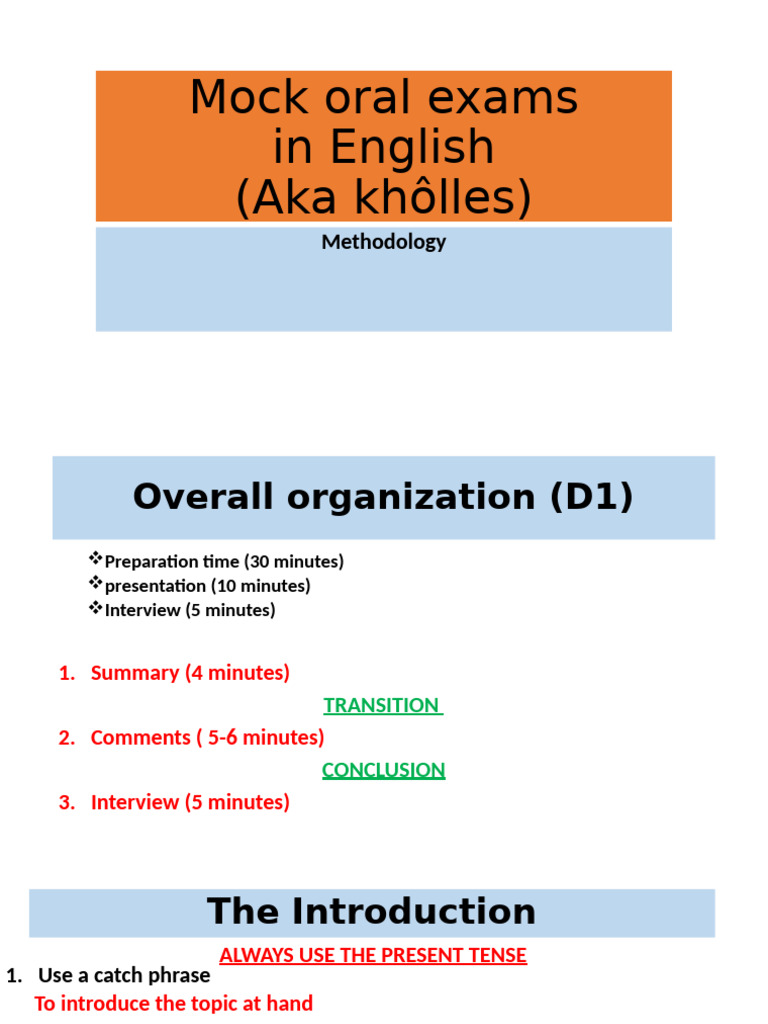 English Mock Oral Exam Methodology | PDF