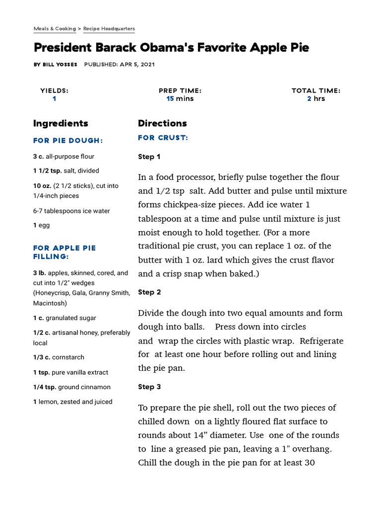How To Make President Barack Obama's Favorite Apple Pie | PDF | Breads ...