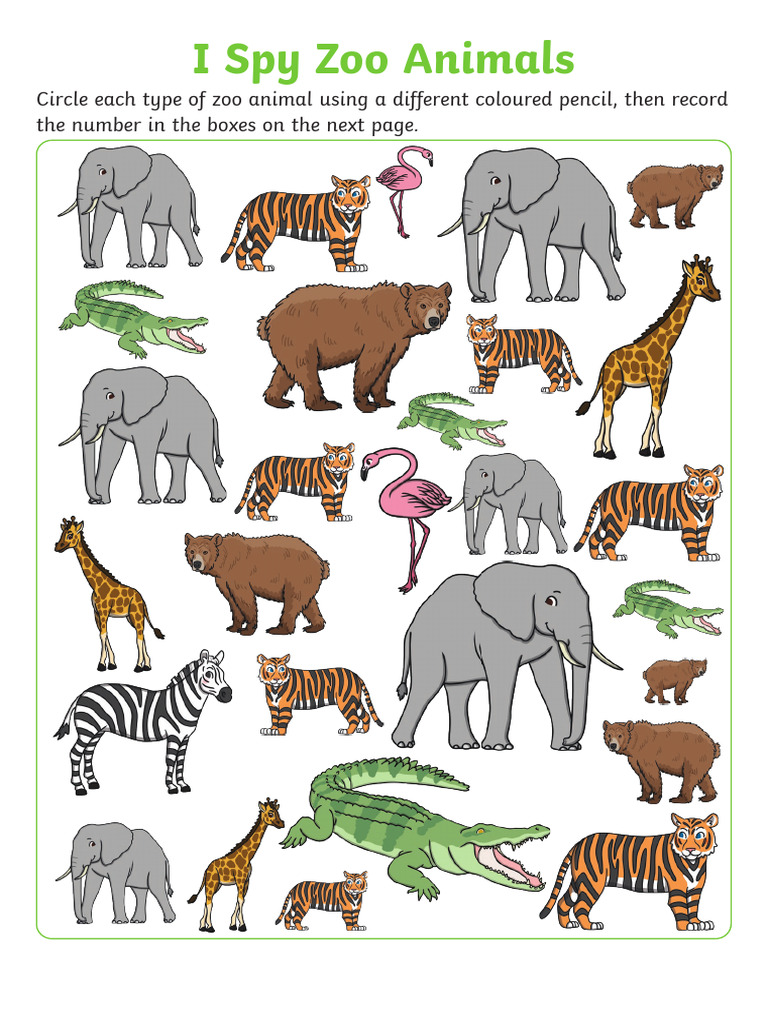 T T 29033 I Spy Zoo Animals Activity Sheet - Ver - 2 | PDF