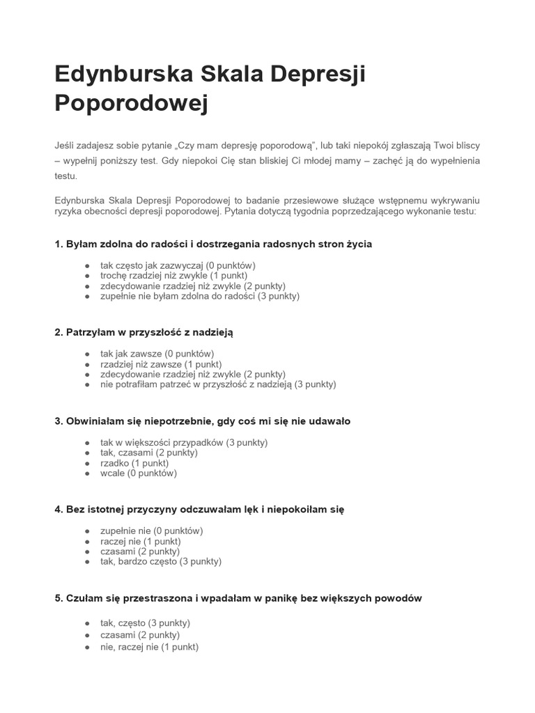 Edynburska Skala Depresji Poporodowej | PDF