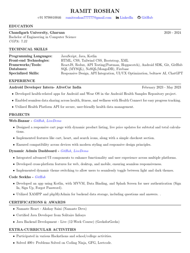 Cvr Am It Roshan | PDF | Android (Operating System) | Cross Platform Software
