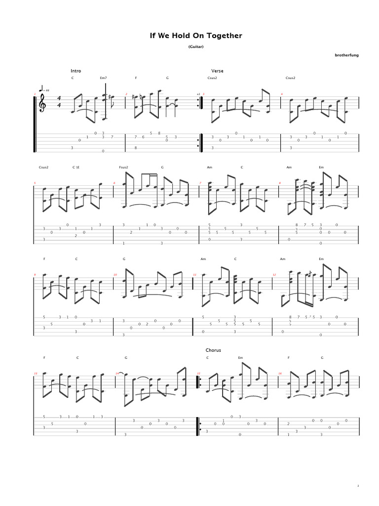 "If We Hold On Together Guitar Tabs" | PDF | Songs | Musical Forms