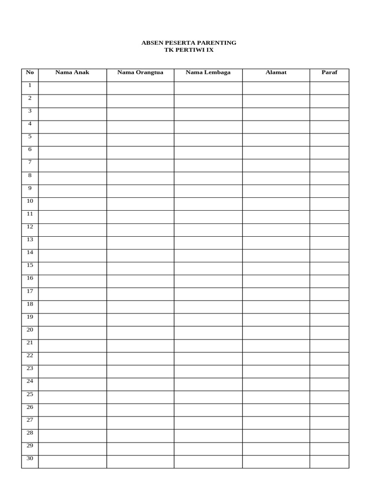 Absen Peserta Parenting | PDF